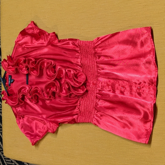 Iz Byer | Tops | Sexy Red Satin Y2k Top Low Cut Ruffle | Poshmark